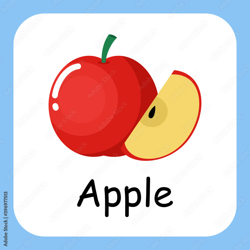 Flat Illustration of Apple with Text Vector Design. Education for Kids ...