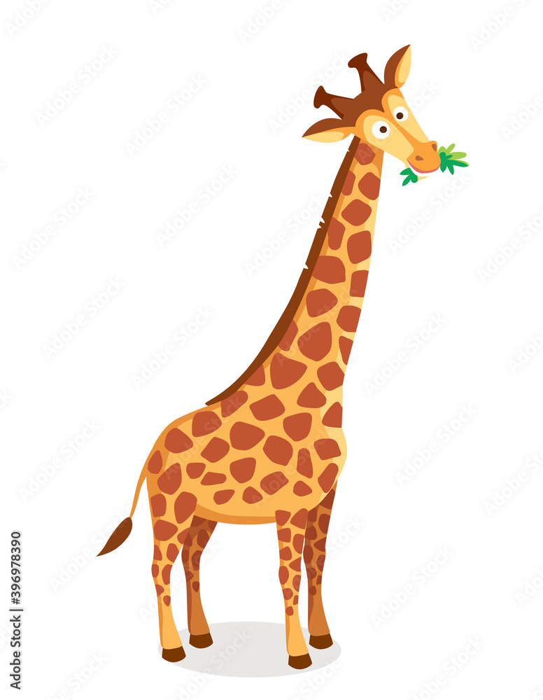 Vector picture of cartoon character giraffe with long neck chewing ...