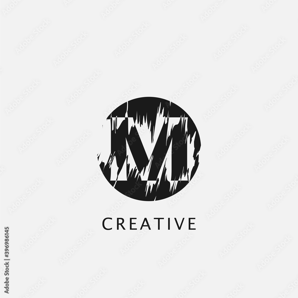 M Circle Brush Stroke Letter Logo design. Monogram Black Paint Logo ...