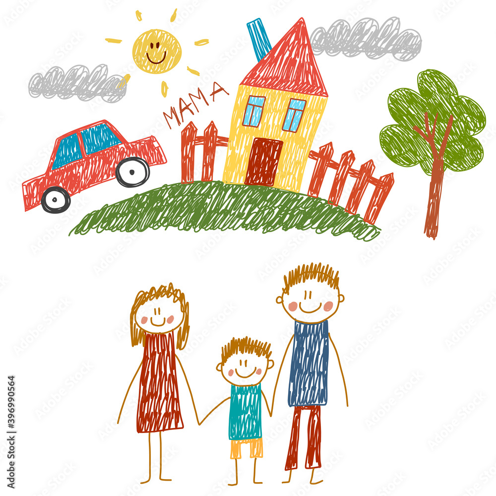 Happy Family House Drawing