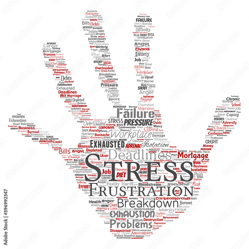 Vector conceptual mental stress at workplace or job pressure human hand ...