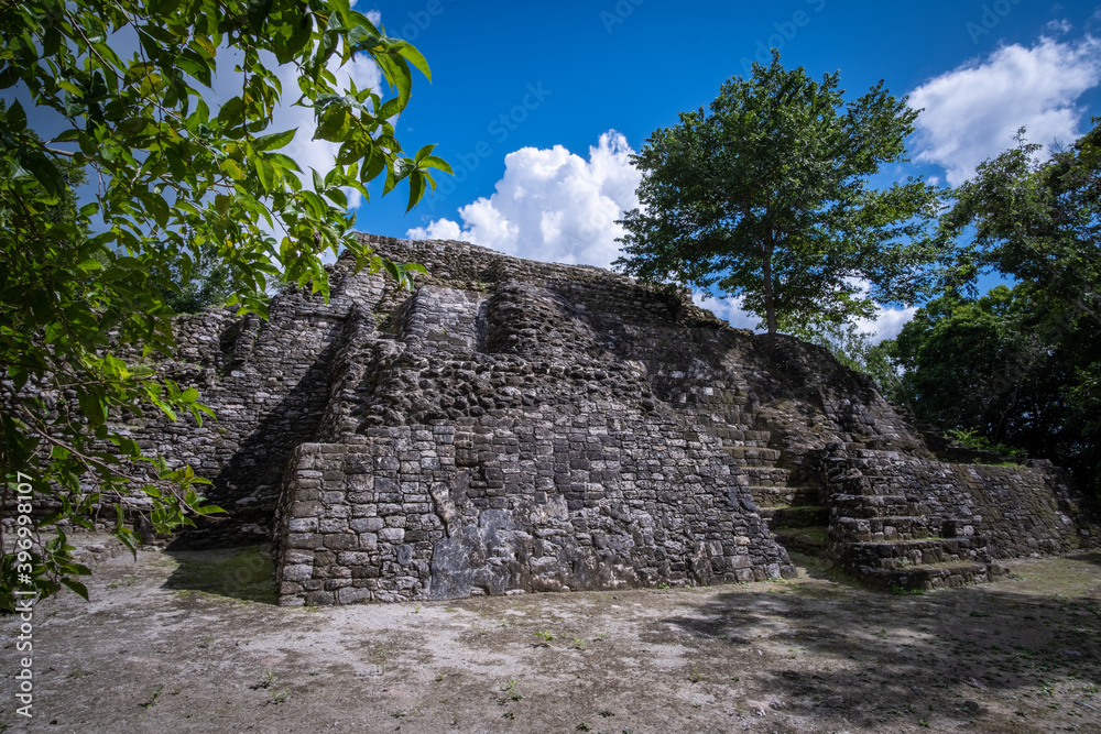 Details of Ichkabal pyramid. Mayan archeological site. Hidden pyramid ...