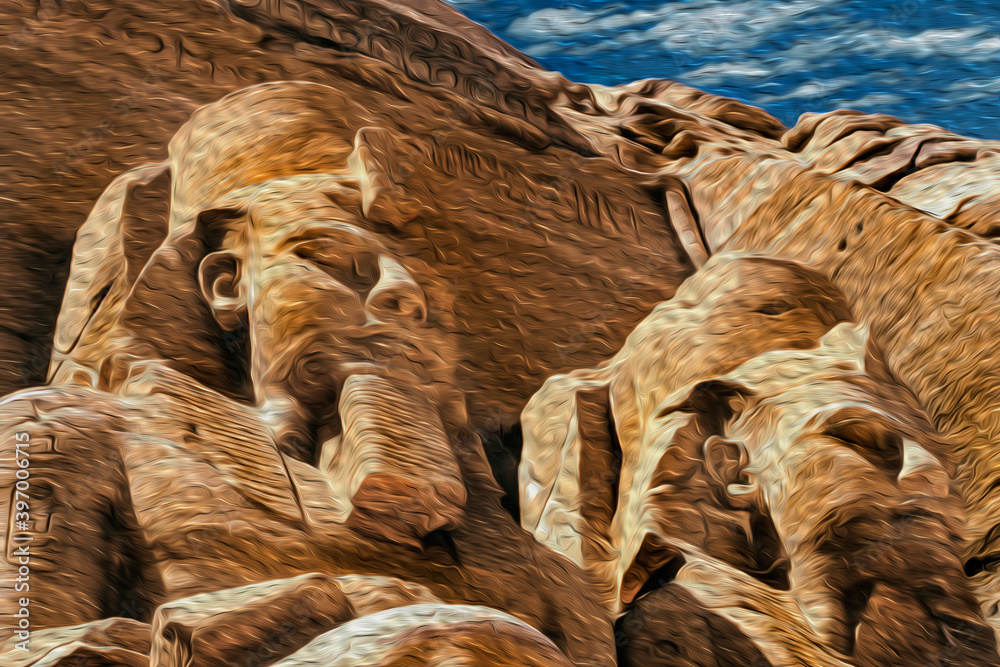 Colossal statues of pharaoh Ramses II carved into rock by the ancient ...