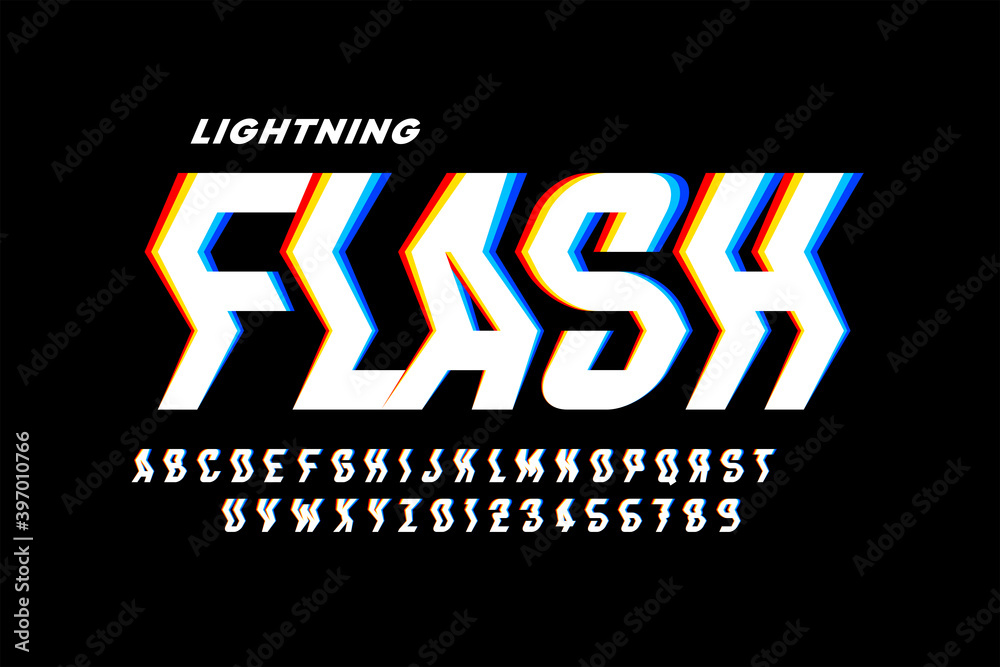 Lightning flash style font, alphabet letters and numbers Stock Vector ...