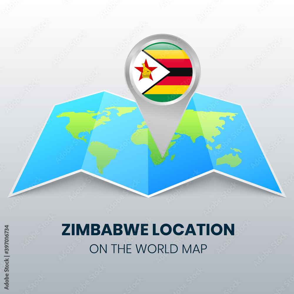 Location icon of zimbabwe on the world map, Round pin icon of zimbabwe ...