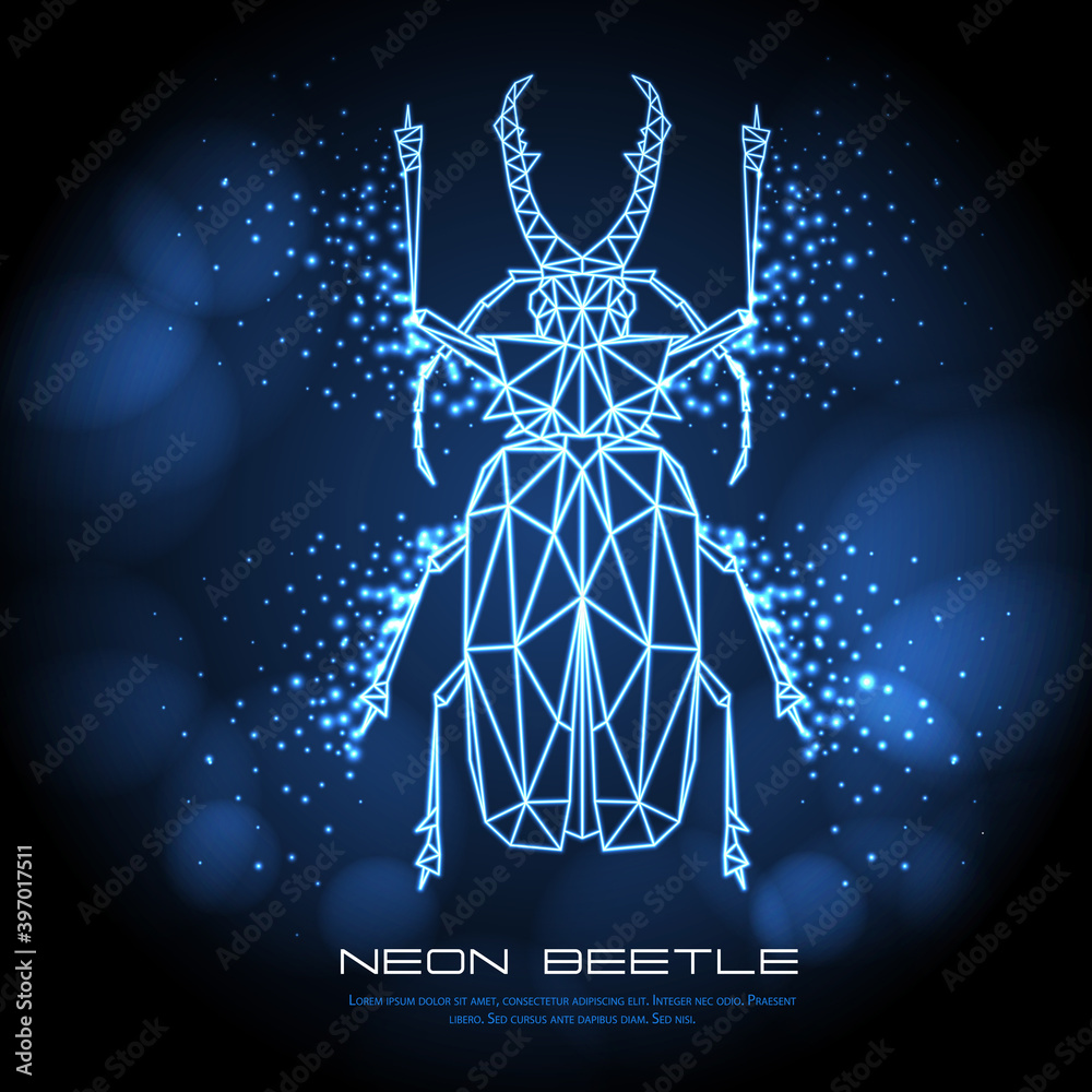 Abstract neon polygonal triangle Sabertooth Longhorn beetle. Bug neon ...