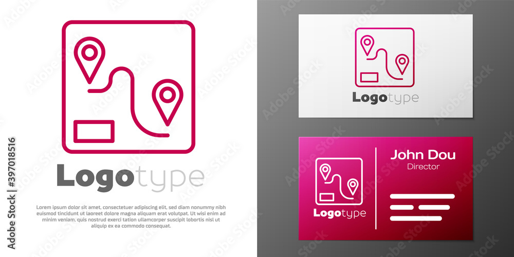 Logotype line Route location icon isolated on white background. Train ...