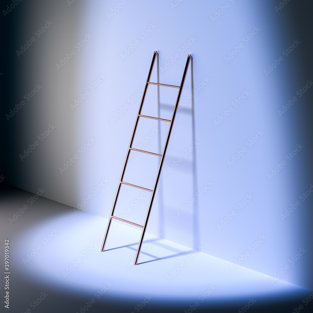 Minimal background for education concept. Golden ladder leaning against ...