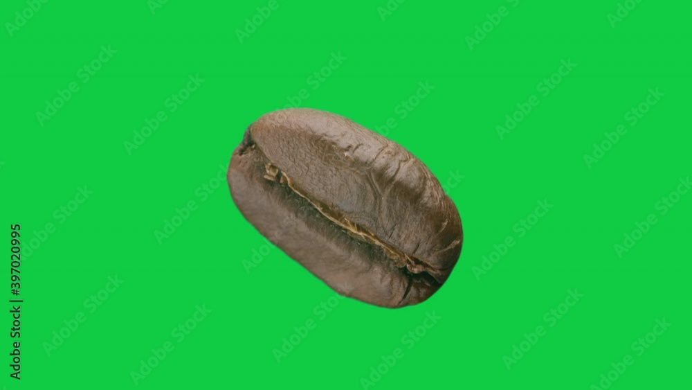 macro shots one macro of coffee bean rotating isolated on green screen ...