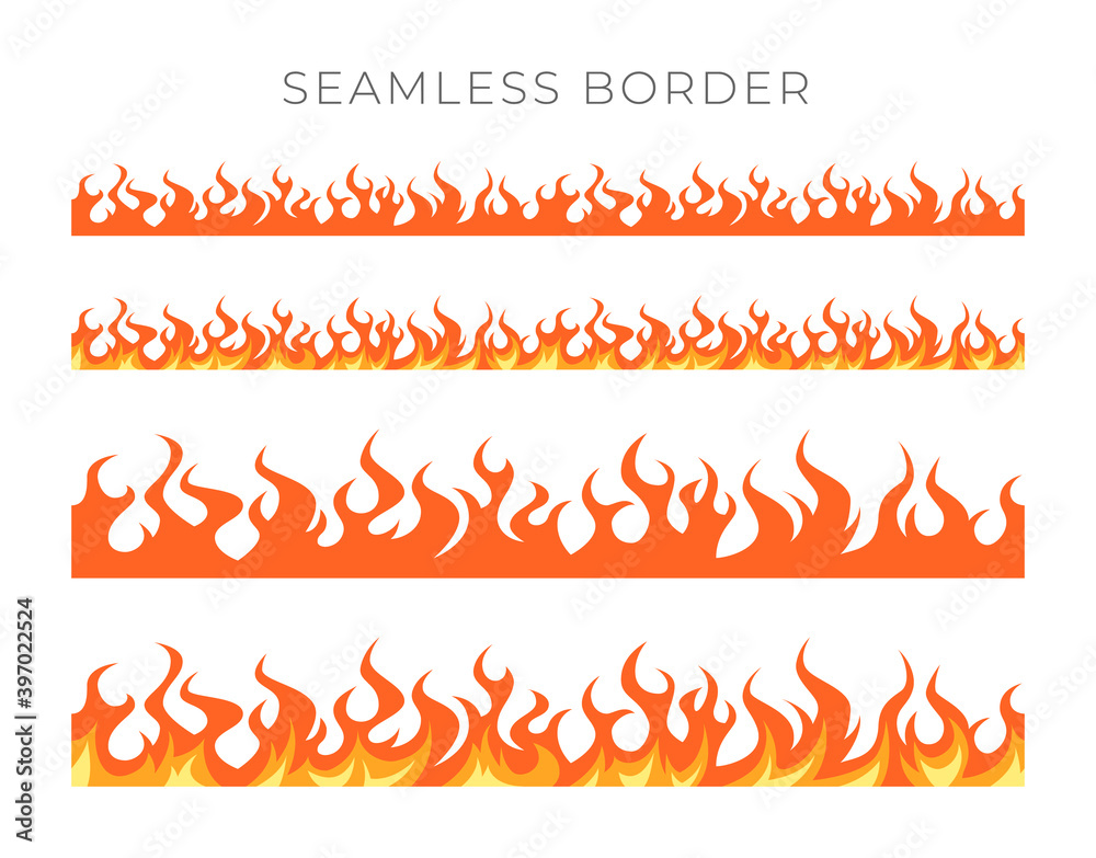 Flame borders in cartoon style, vector set Stock Vector | Adobe Stock