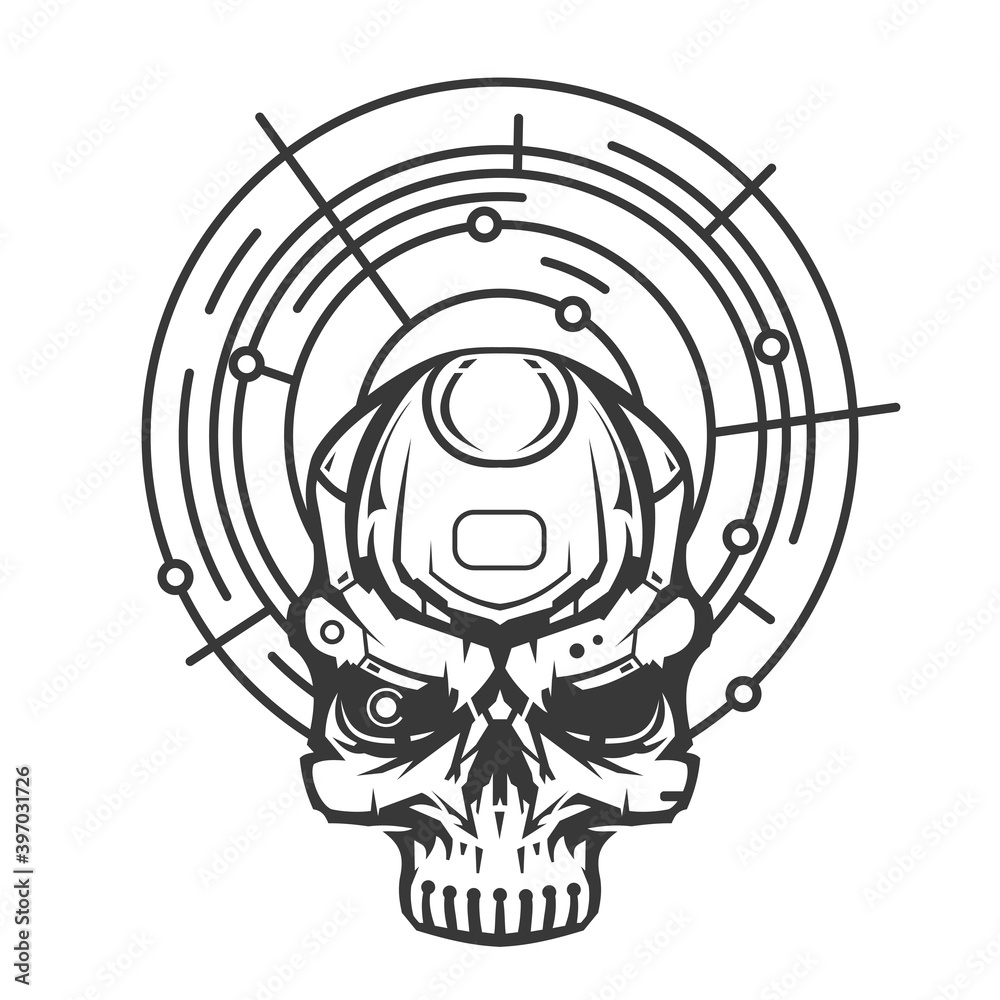 Skull head of robot with technology elements. Creative character design ...