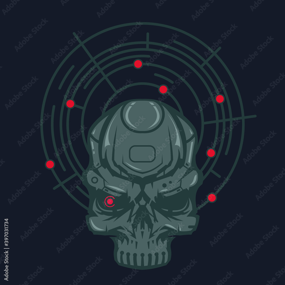 Skull head of robot with technology elements. Creative character design ...