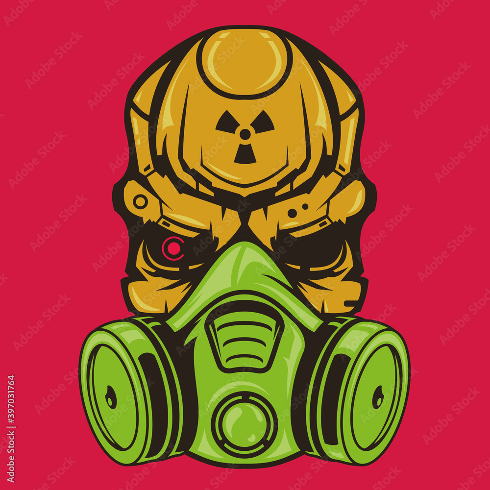 Color skull head of robot with gas mask. Creative character design ...