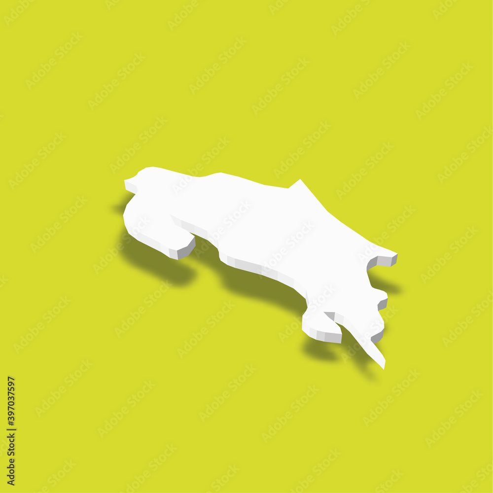 Costa Rica - white 3D silhouette map of country area with dropped ...