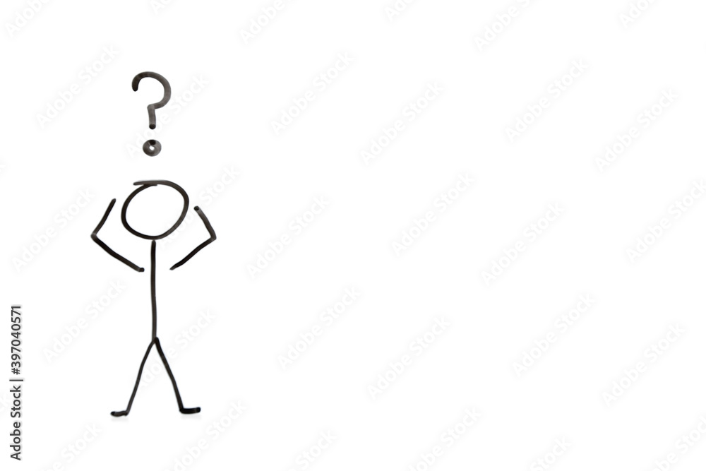 Stick figure with question mark depicting confusion over white ...