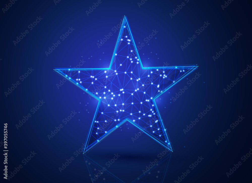 Wireframe of geometric star polygonal design. Low poly digital vector ...