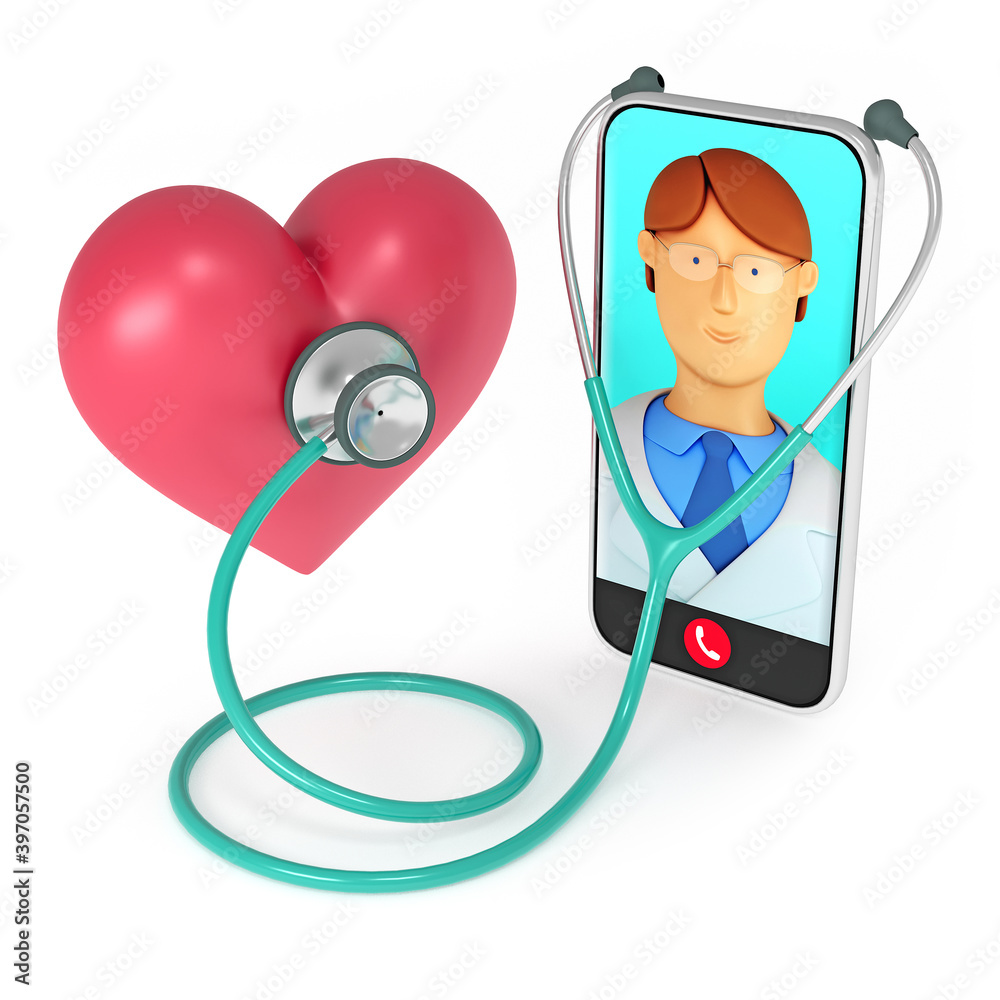 Telemedicine and telehealth. The young doctor on smartphone screen ...