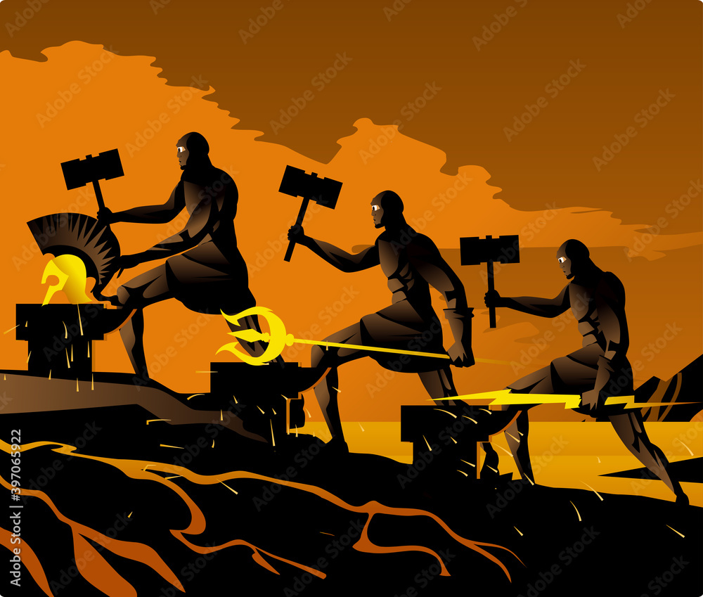 greek mythology cyclops forging the gods weapons Stock Vector | Adobe Stock