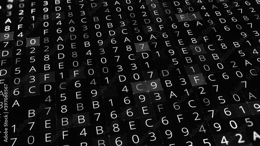 Background of changing numbers and letters. Animation. Black and white ...
