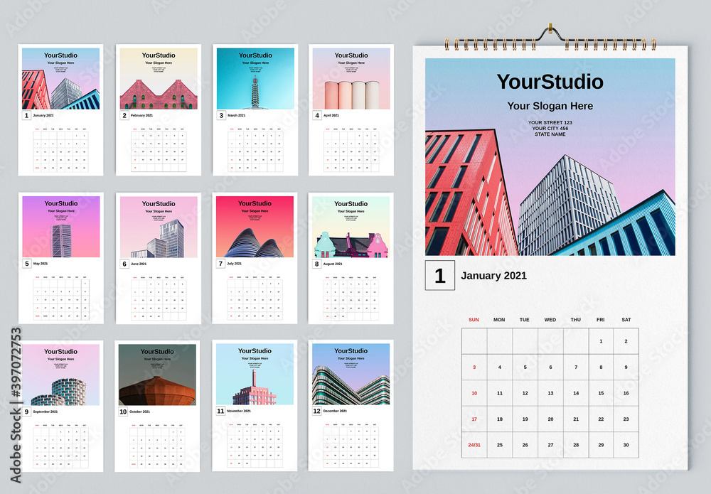 Architecture Wall Calendar 2021 Layout Stock Template | Adobe Stock