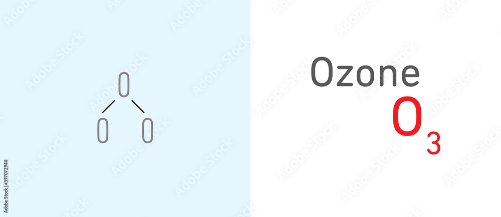 Ozone (O3) gas molecule.Stick model. Structural Chemical Formula ...