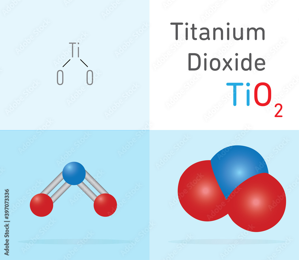 Titanium Dioxide (TiO2) gas molecule. Two different molecule model and ...