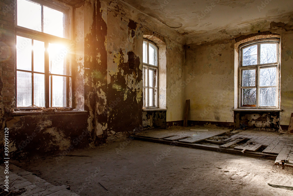 Empty destroyed room in an old palace. Stock Photo | Adobe Stock