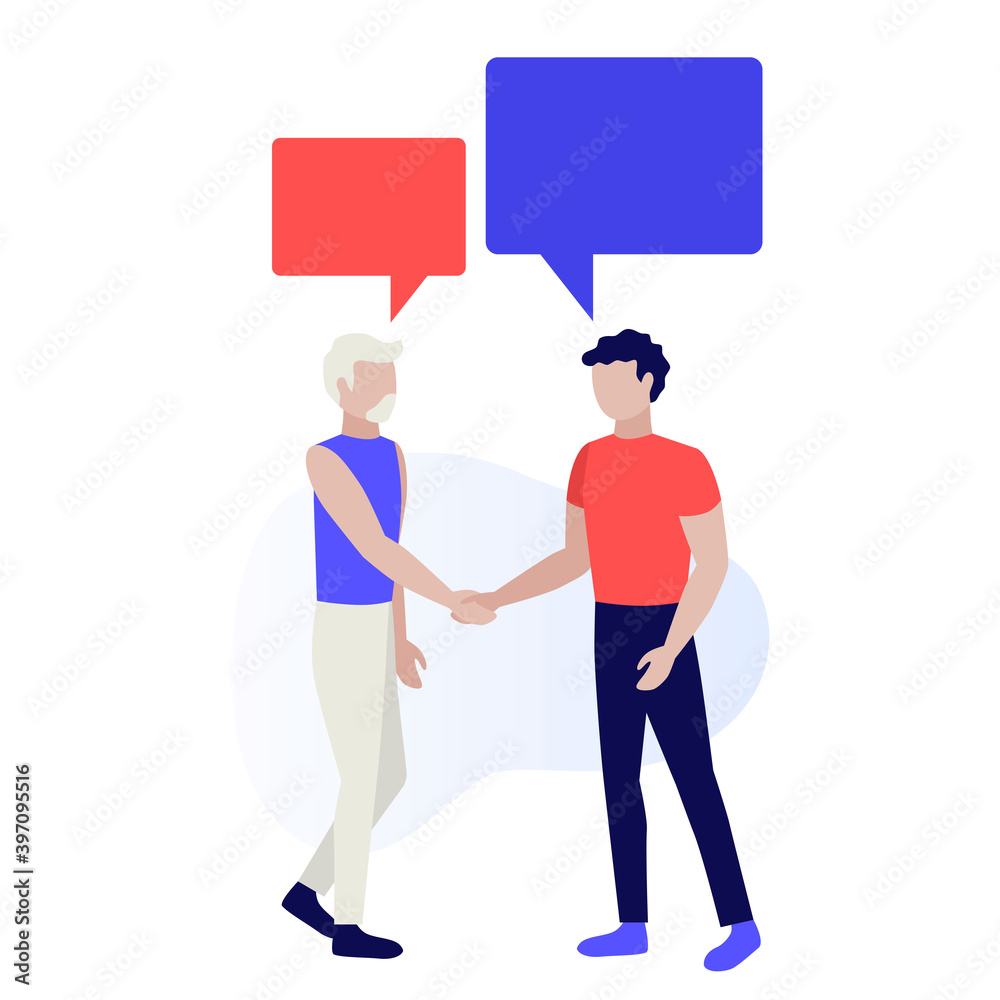 People with dialogue bubbles. Friends talking. Teamwork. Businessmen ...