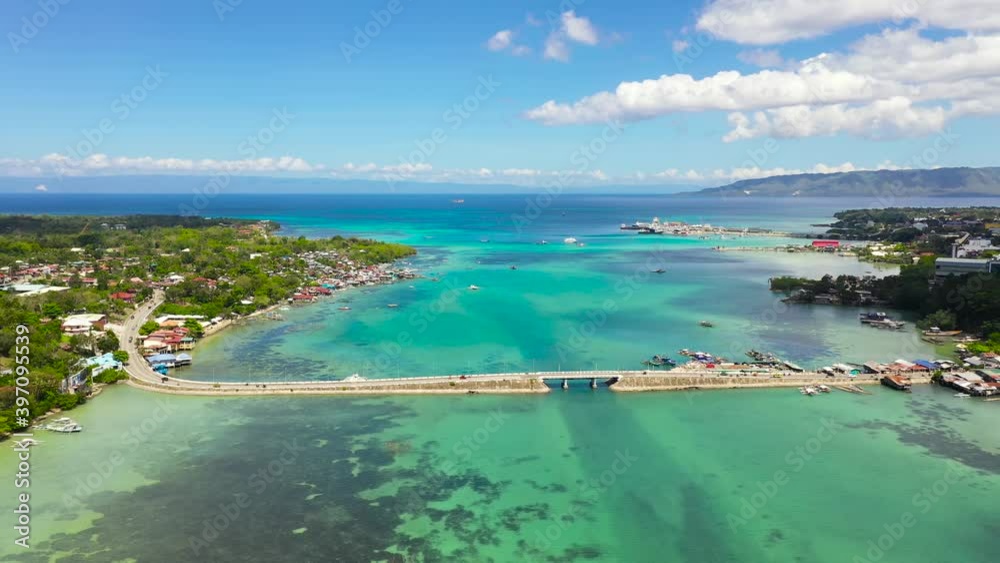 Aerial view of the Dauis bridge between Bohol and Panglao Islands ...