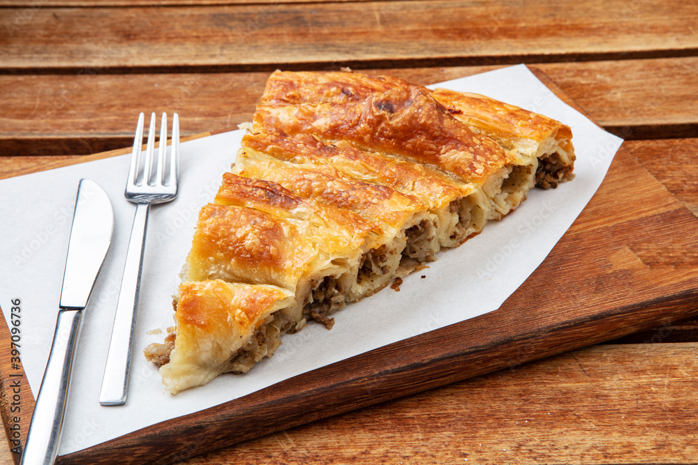 Turkish Tepsi Boregi, Round Borek, Tray pastry (Turkish name; rulo ...