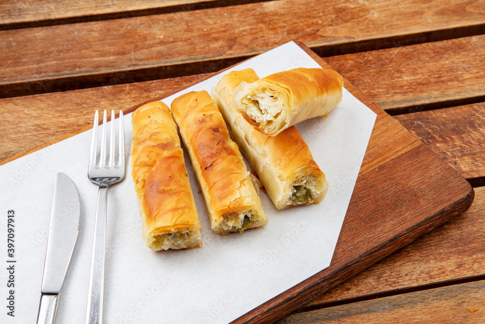 Turkish Tepsi Boregi, Round Borek, Tray pastry (Turkish name; rulo ...