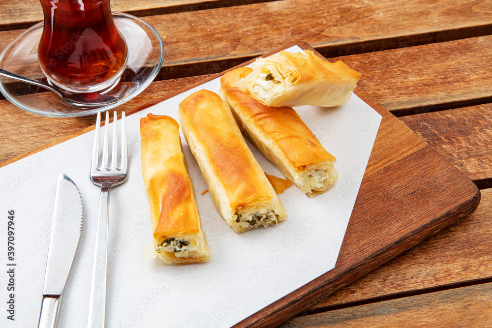 Turkish Tepsi Boregi, Round Borek, Tray pastry (Turkish name; rulo ...