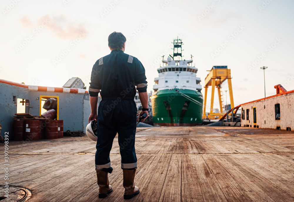 Marine Deck Officer or Chief mate on deck of offshore vessel or ship ...
