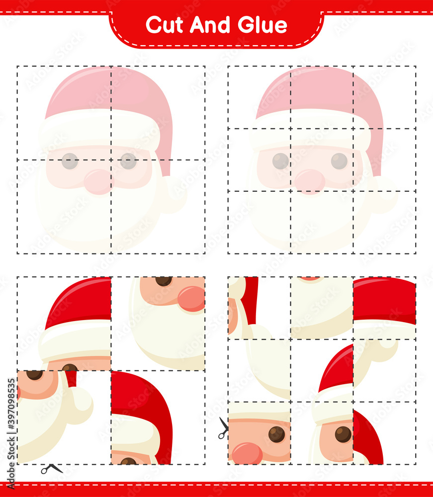 Cut and glue, cut parts of Santa Claus and glue them. Educational ...
