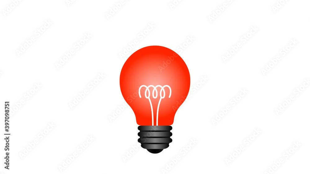 Blinking red lamp bulb turns on and off, flashing beams of light ...