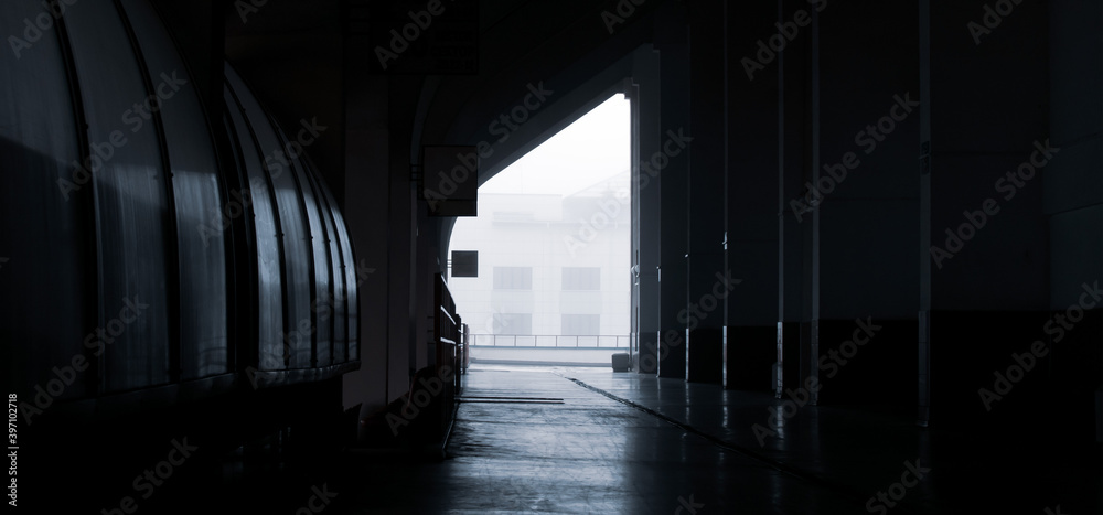 Dark corridor in a large sports complex Stock Photo | Adobe Stock