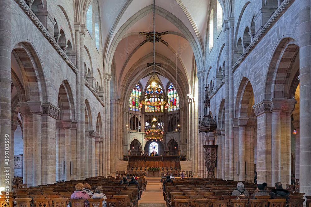 Basel, Switzerland. Interior of Basel Minster. The cathedral was ...