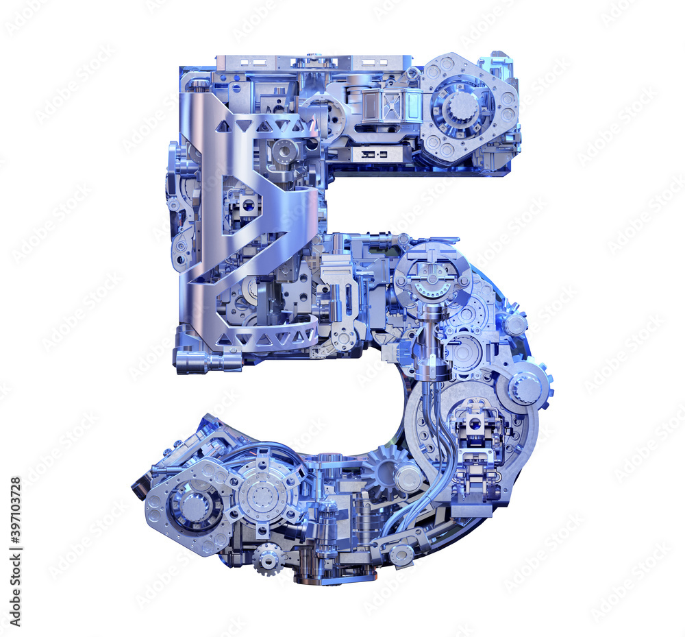 Number 5 3D sci fi logo. Cyber technology abstract texture alphabet ...