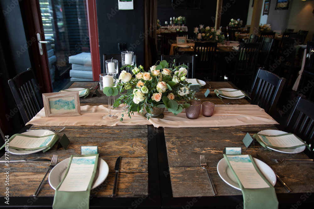 Wedding table design for guests with seperate tables Stock Photo ...