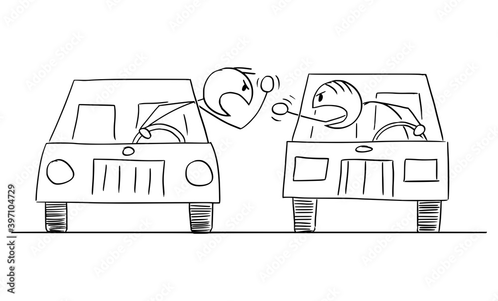 Vector cartoon stick figure illustration of two aggressive angry car ...