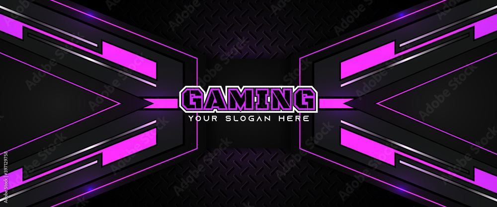 Futuristic purple and black abstract gaming banner design template with ...