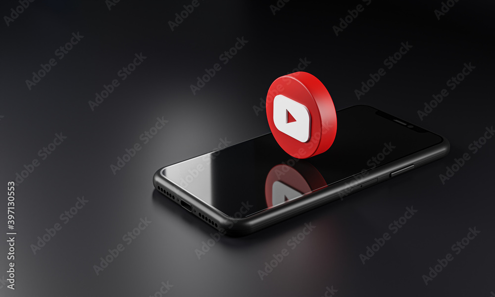 Youtube Logo Icon on Top of Smartphone 3D Dark Background Stock ...