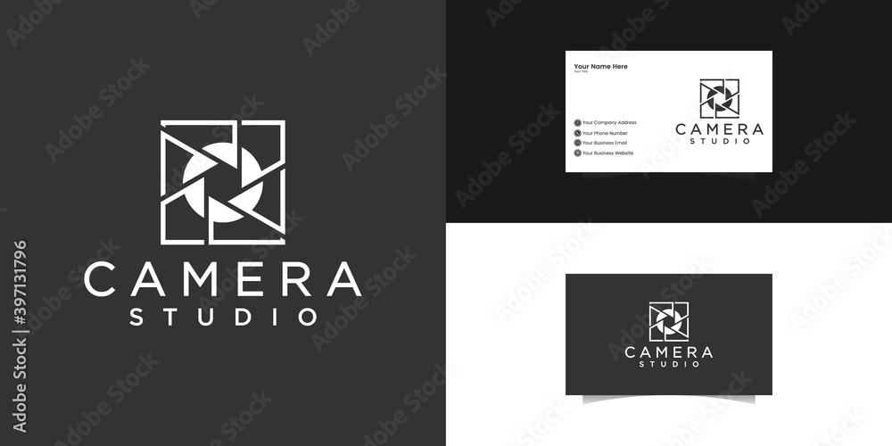 studio camera logo concept lens and a square room logo template and ...