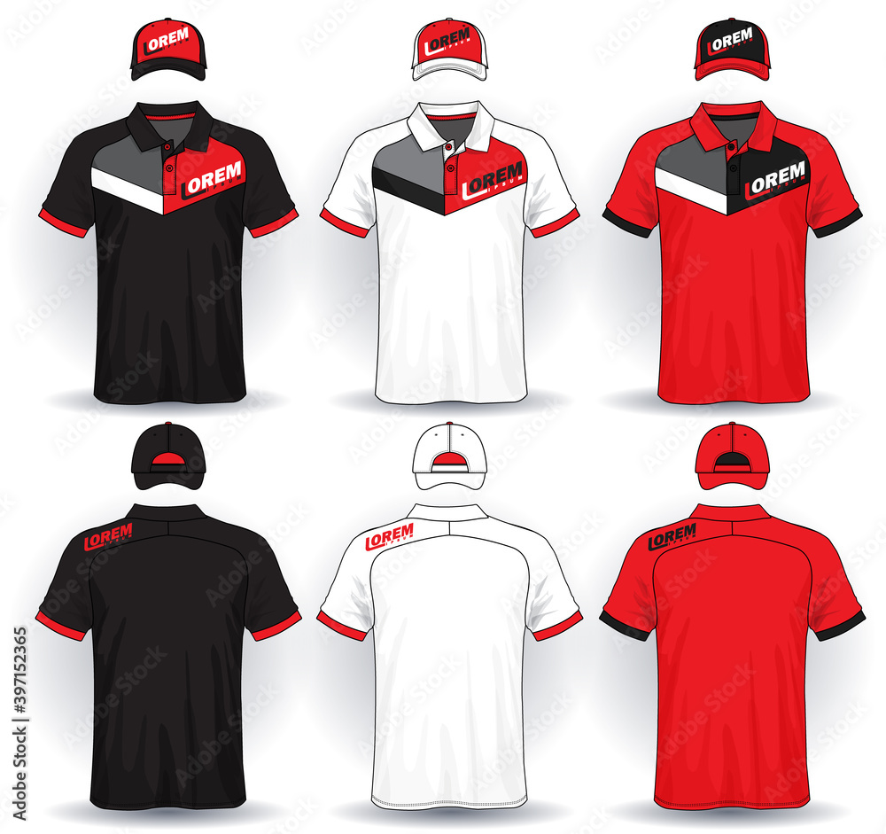 Set of uniform template, polo shirts and caps. Stock Vector | Adobe Stock
