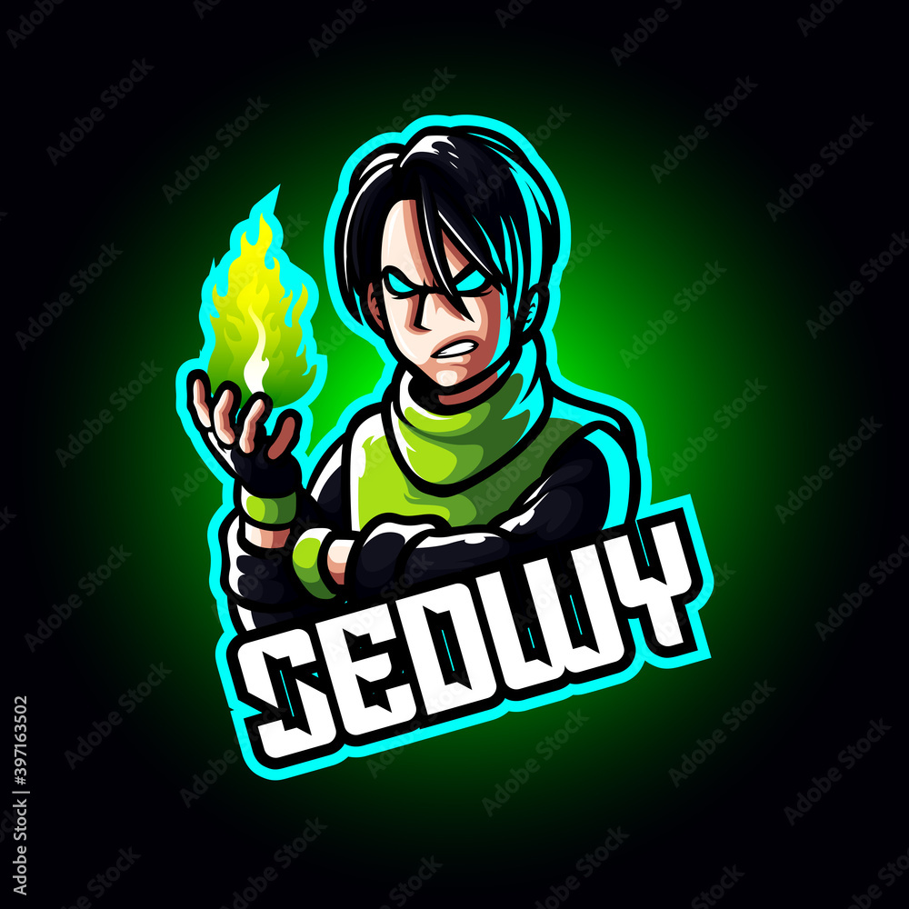 Mascot esport fighter character logo gaming black green costume with ...