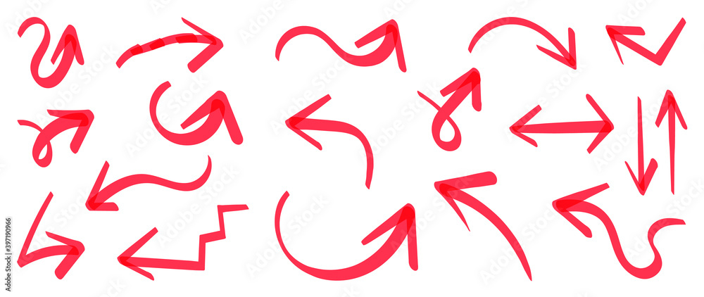 Red arrows vector. Doodle Marker hand drawn arrows and shapes vector ...