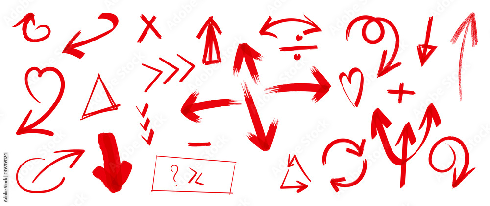 Red arrows vector. Doodle Marker hand drawn arrows and shapes vector ...