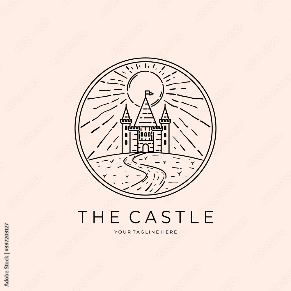 Castle Line Art Vector Illustration Logo Design, Castle Monoline ...