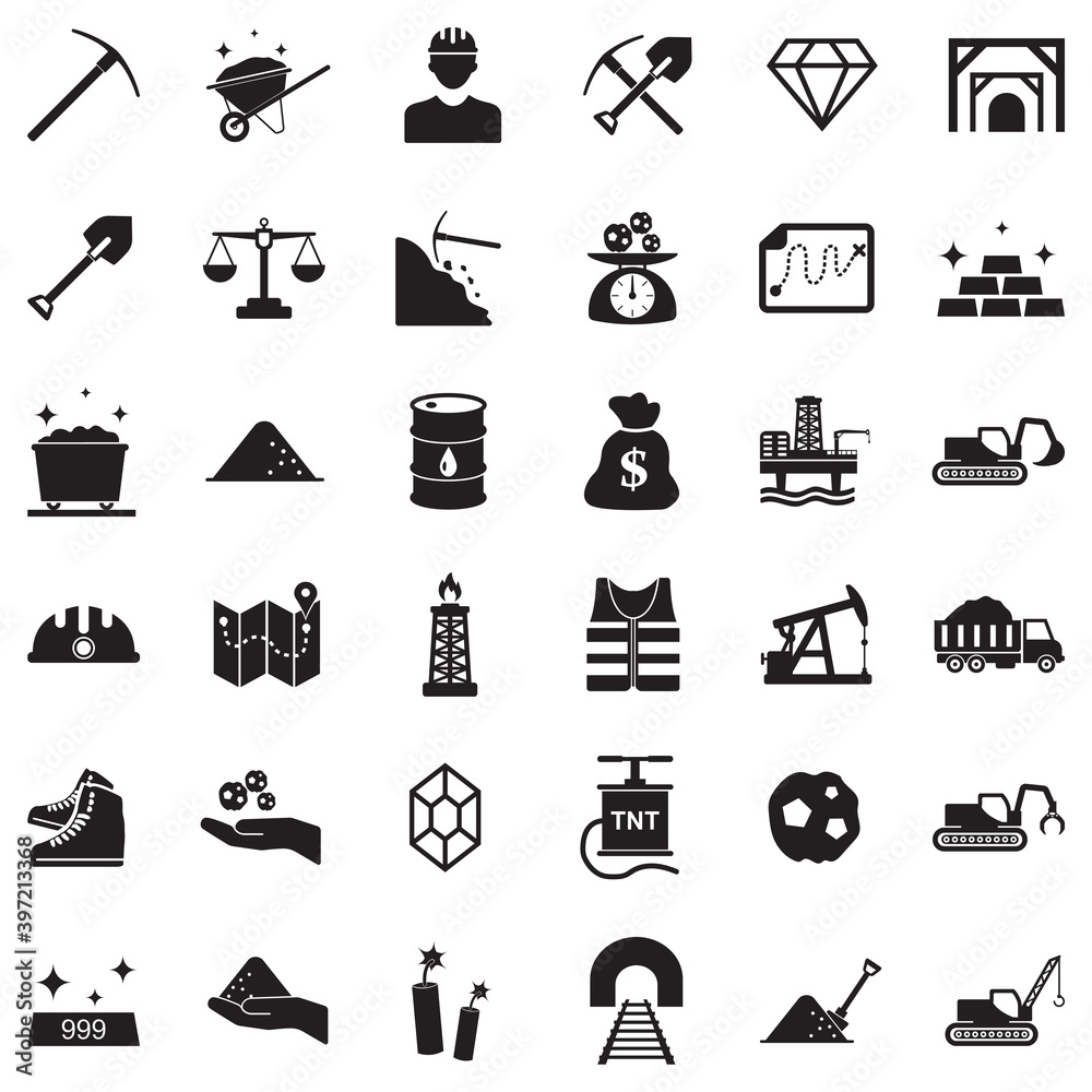 Mining Icons. Black Flat Design. Vector Illustration. Stock Vector ...