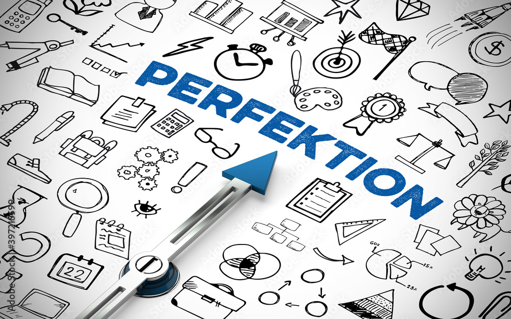 Perfektion Konzept mit Kompass und Icons Stock Illustration | Adobe Stock
